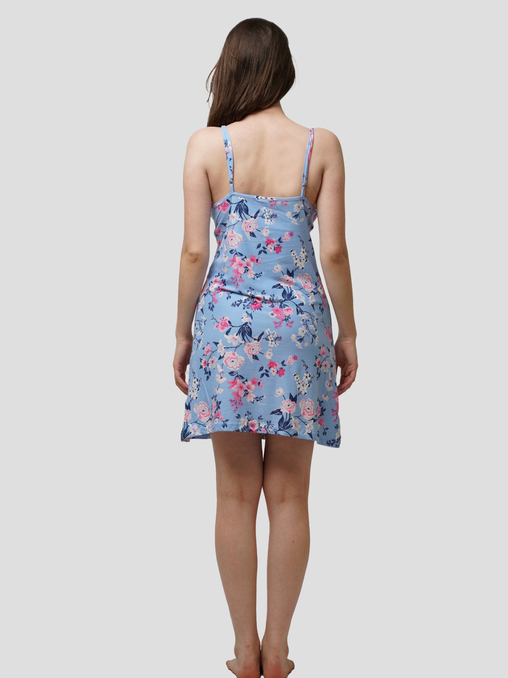 Women Floral Print Contrast Lace Sleep Dress– inteblu